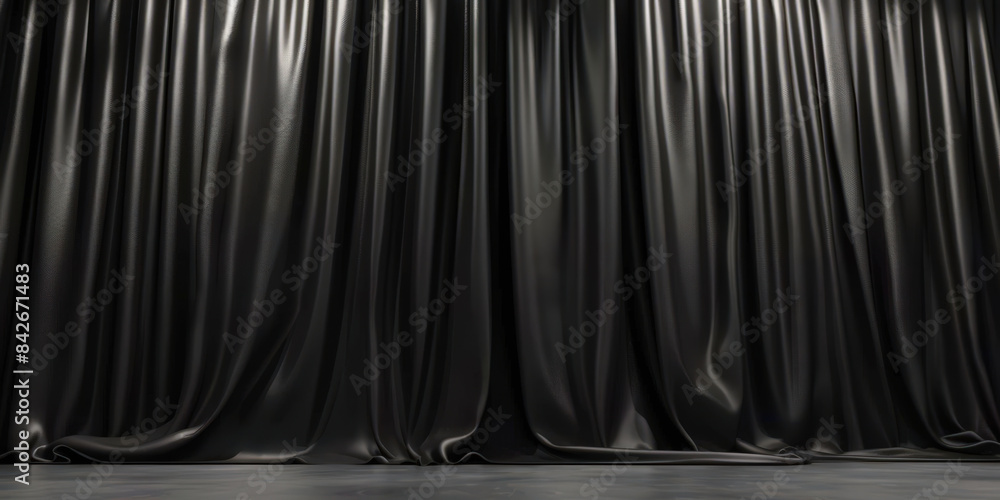 Closed black stage curtains with dramatic folds, creating a sense of ...