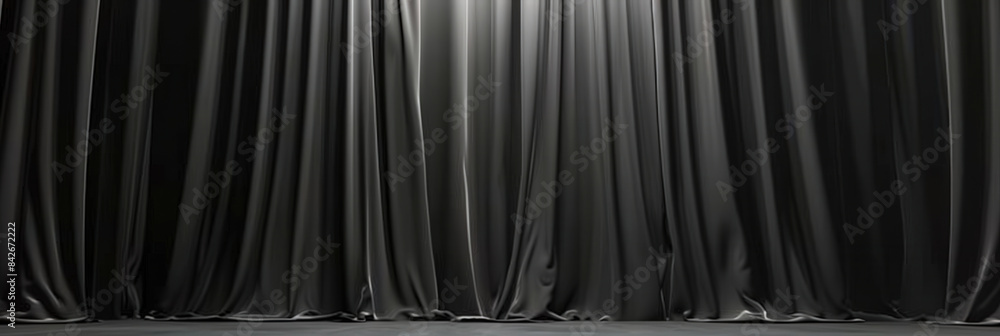 Closed black stage curtains with dramatic folds, creating a sense of ...
