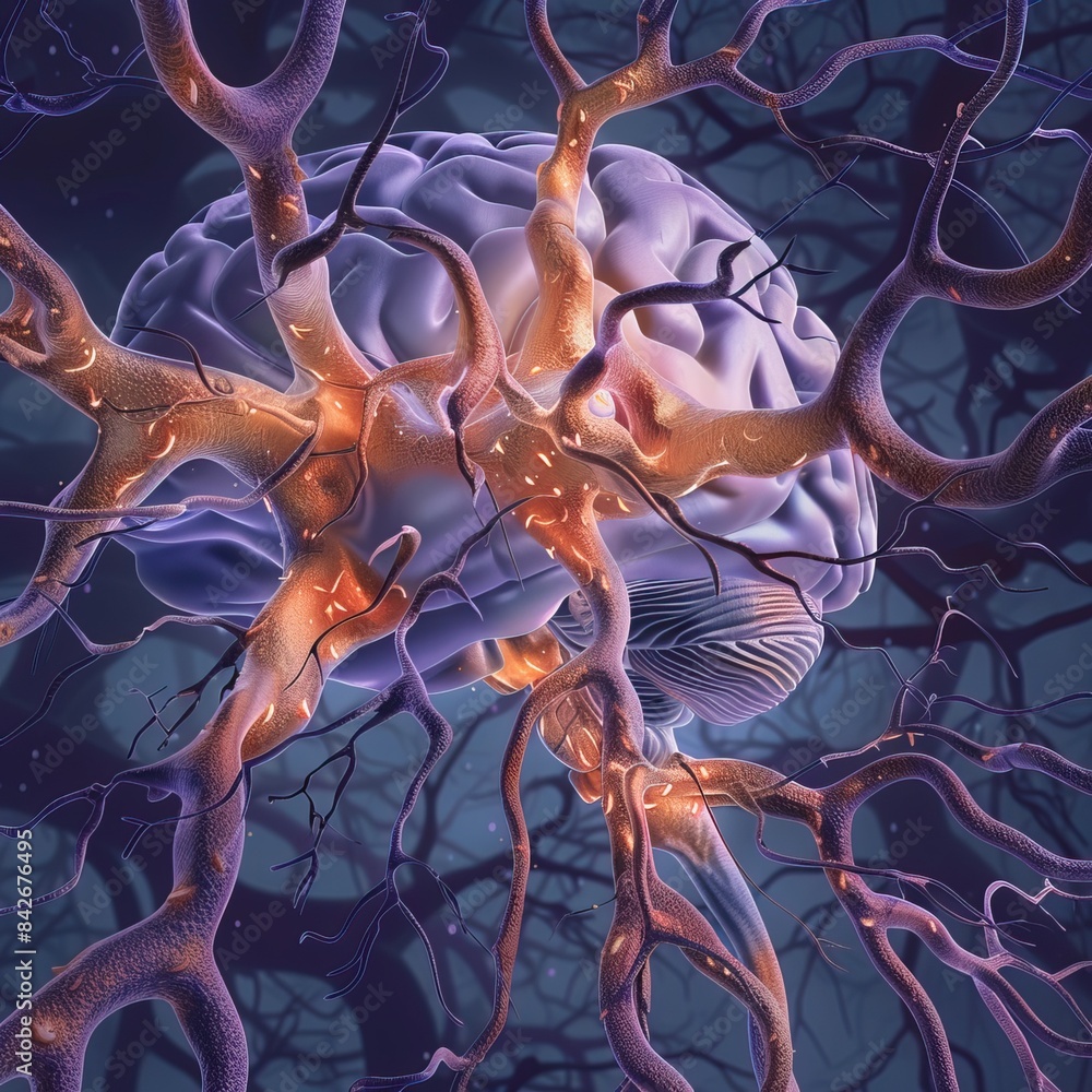 Illustration of a human brain with interconnected neurons, showcasing ...