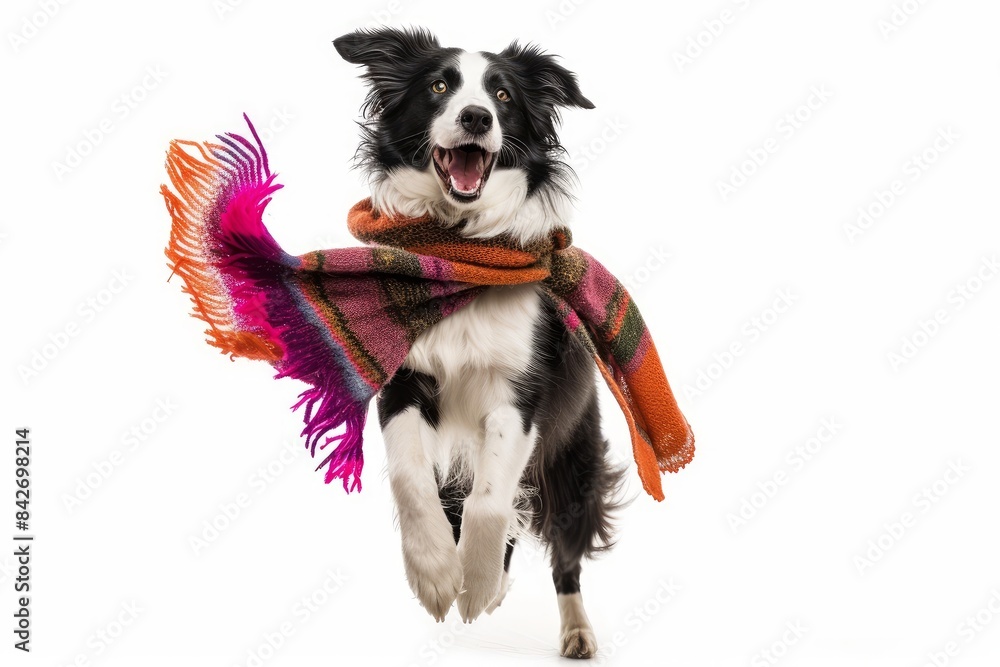Border Collie with a Scarf and a Proud Prance: A Border Collie wearing a fashionable scarf ...