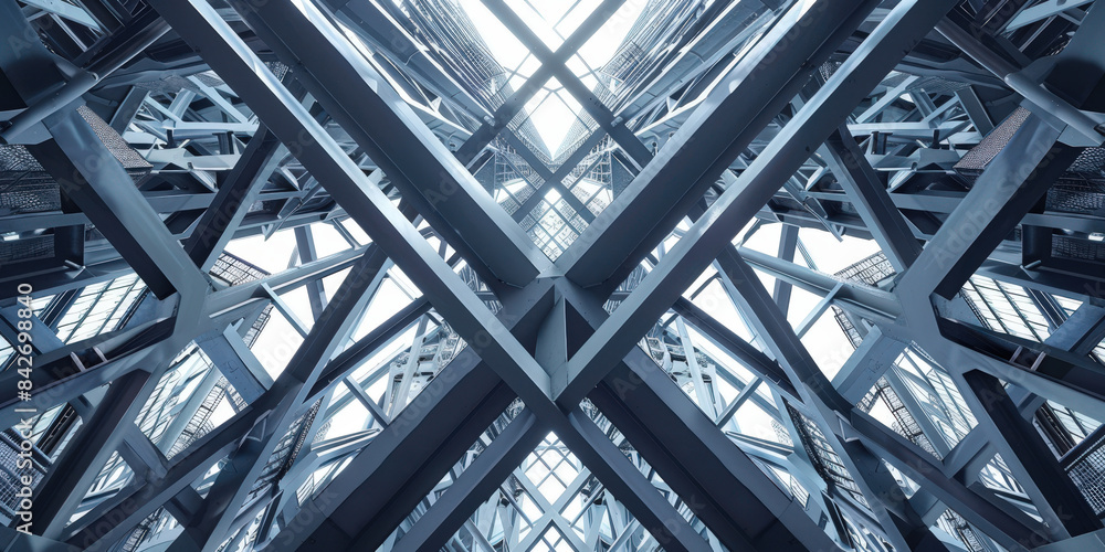 Abstract view of industrial steel framework captured from below ...