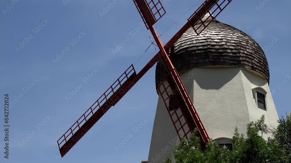 Solvang's Iconic Windmill Under a Clear Blue Sky, California. The ...