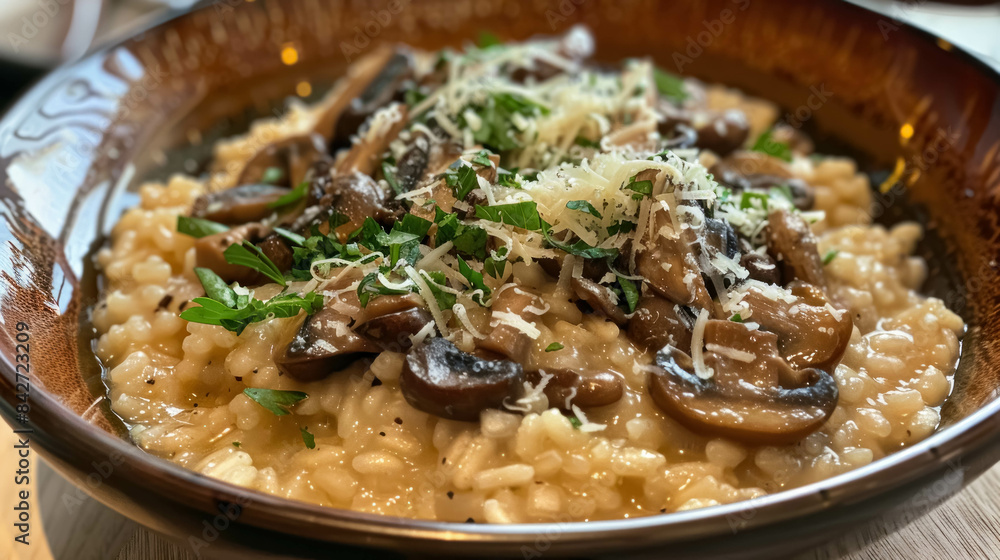 Traditional Italian Risotto ai Funghi Dish, Creamy Mushroom Risotto Made With Arborio Rice ...