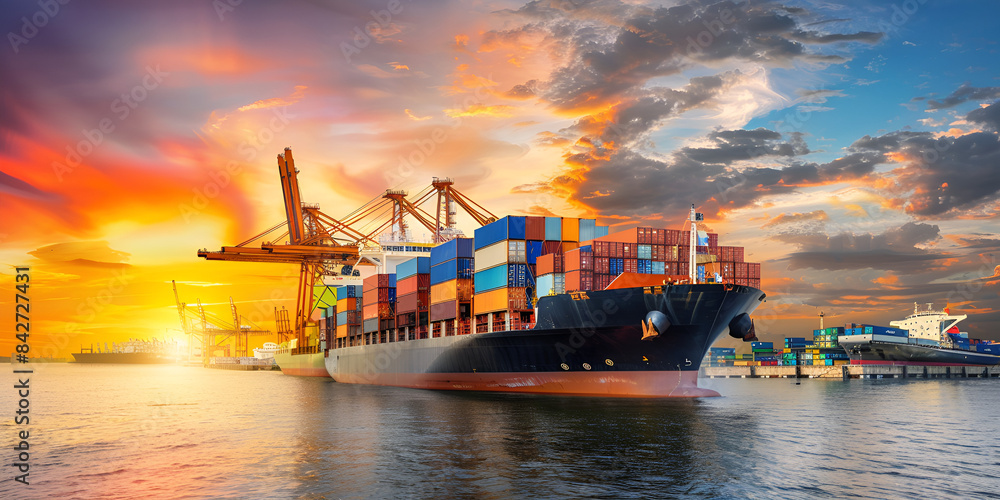 Large Cargo Ship Floating on Water. container ship full load container ...