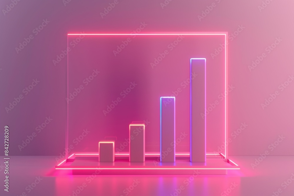 A colorful bar graph on a black background, in an isometric view, with ...