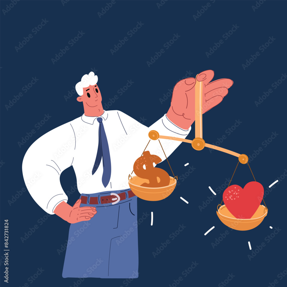 Cartoon vector illustration of Work life balance, businessman hold ...