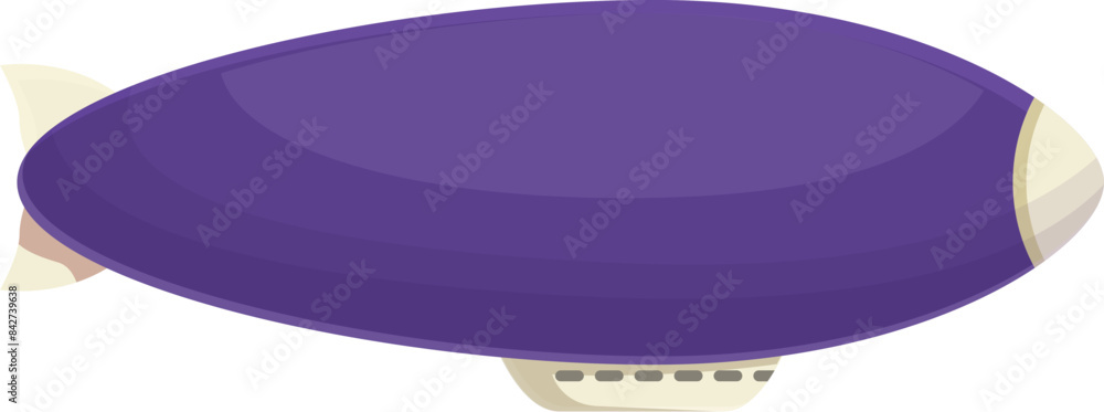 Purple blimp floating with white cockpit and tail fins on white ...