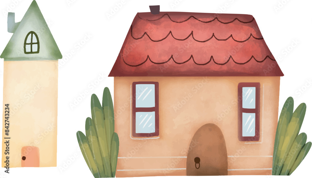 Hand drawn watercolor style of cute houses. Cute house vector art ...