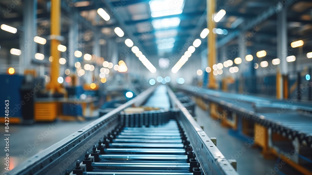 Modern industrial factory with automated machinery and conveyor belts ...