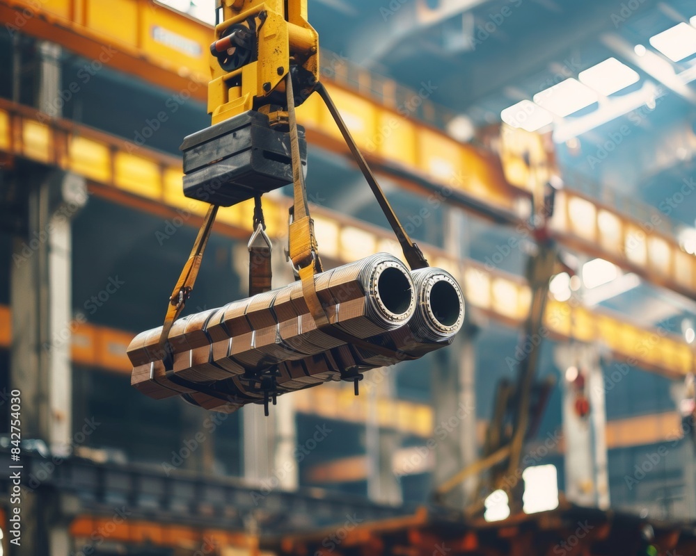 Image of an industrial crane lifting heavy materials. It showcases a ...