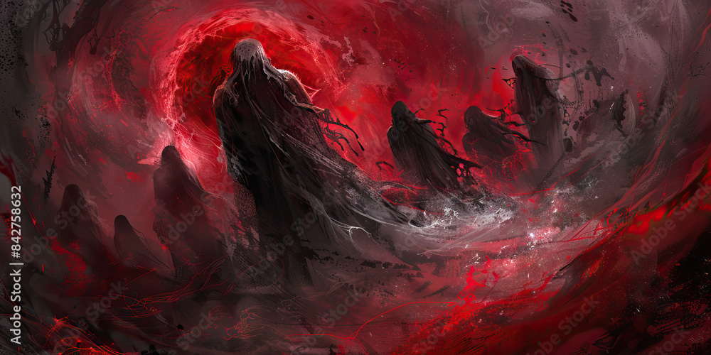 Shadows of Despair: Demonic Cultists Surrounded by a Shroud of Darkness ...