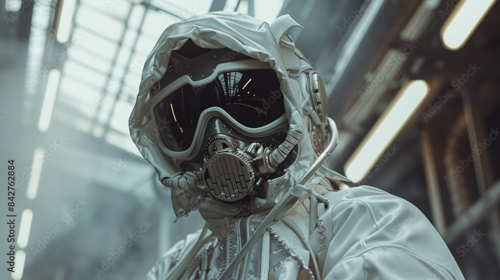 Hyper detailed raver in y2k exoskeleton outfit, factory background. AI ...