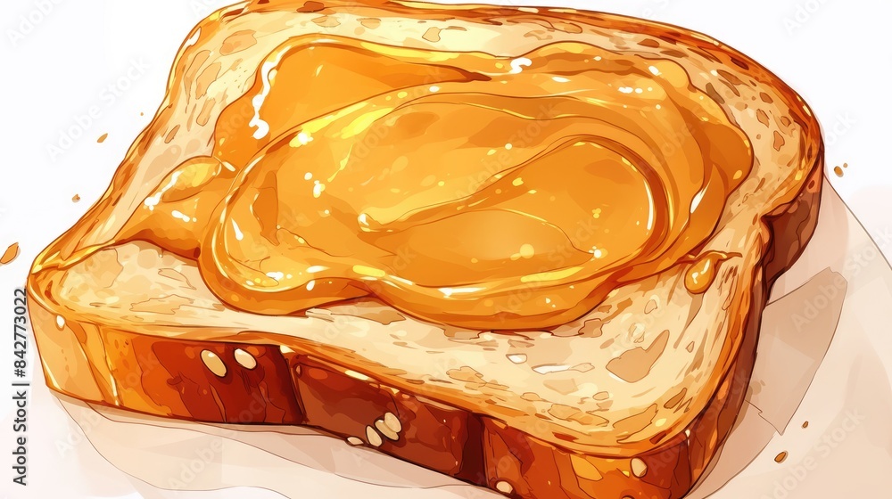 An isolated illustration of a crispy slice of bread or toast slathered ...