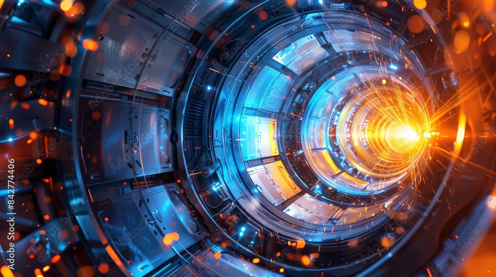 Design a scene of a particle accelerator, where atoms are accelerated ...