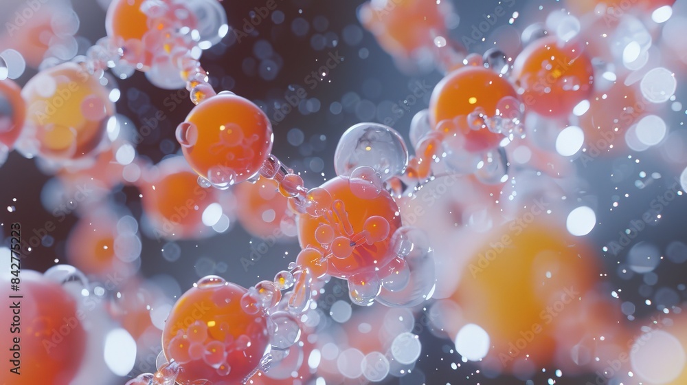 Design a scene showing a polymer chain, such as polyethylene ...