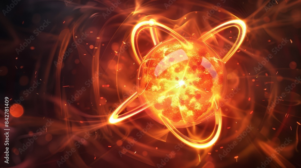 Illustrate an atom in a high-energy state, with electrons in excited ...