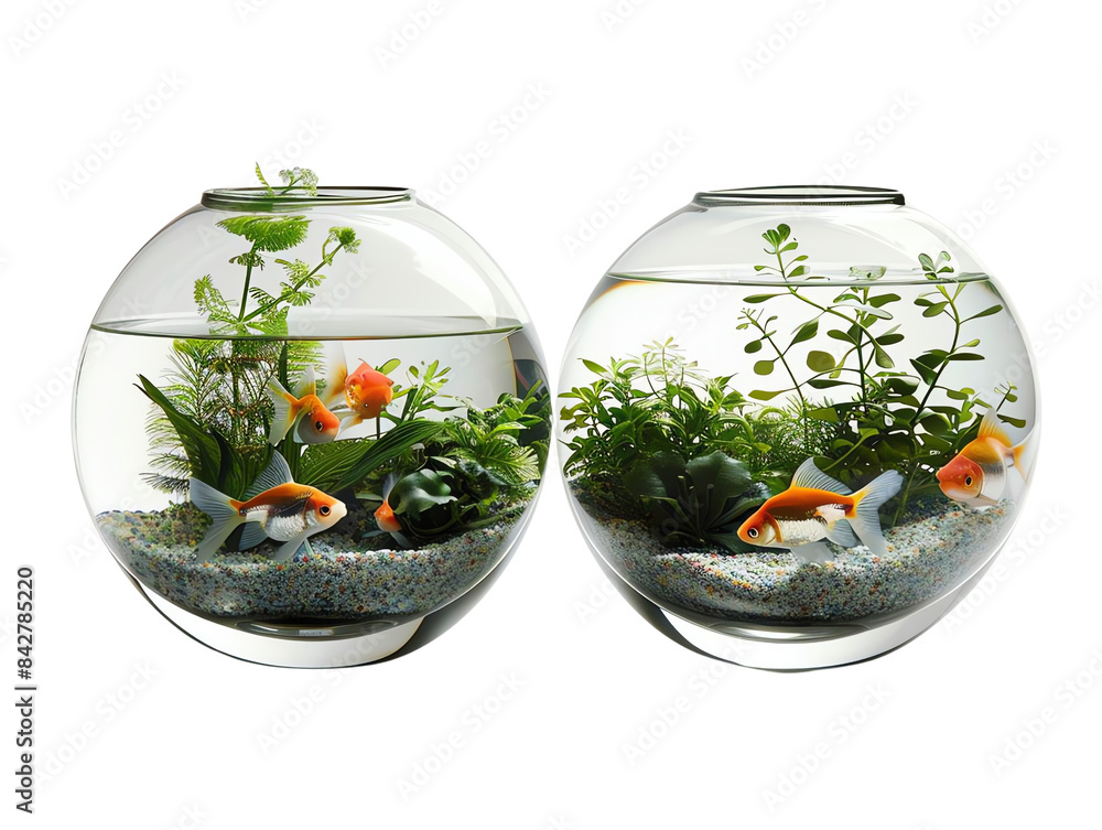 Double Bowl A fish bowl with two compartments, each housing different ...