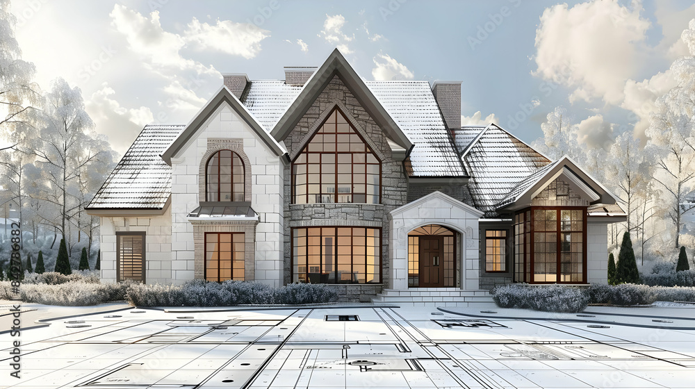 Cad 3d rendering of a a house on the computer, mockup of house design ...