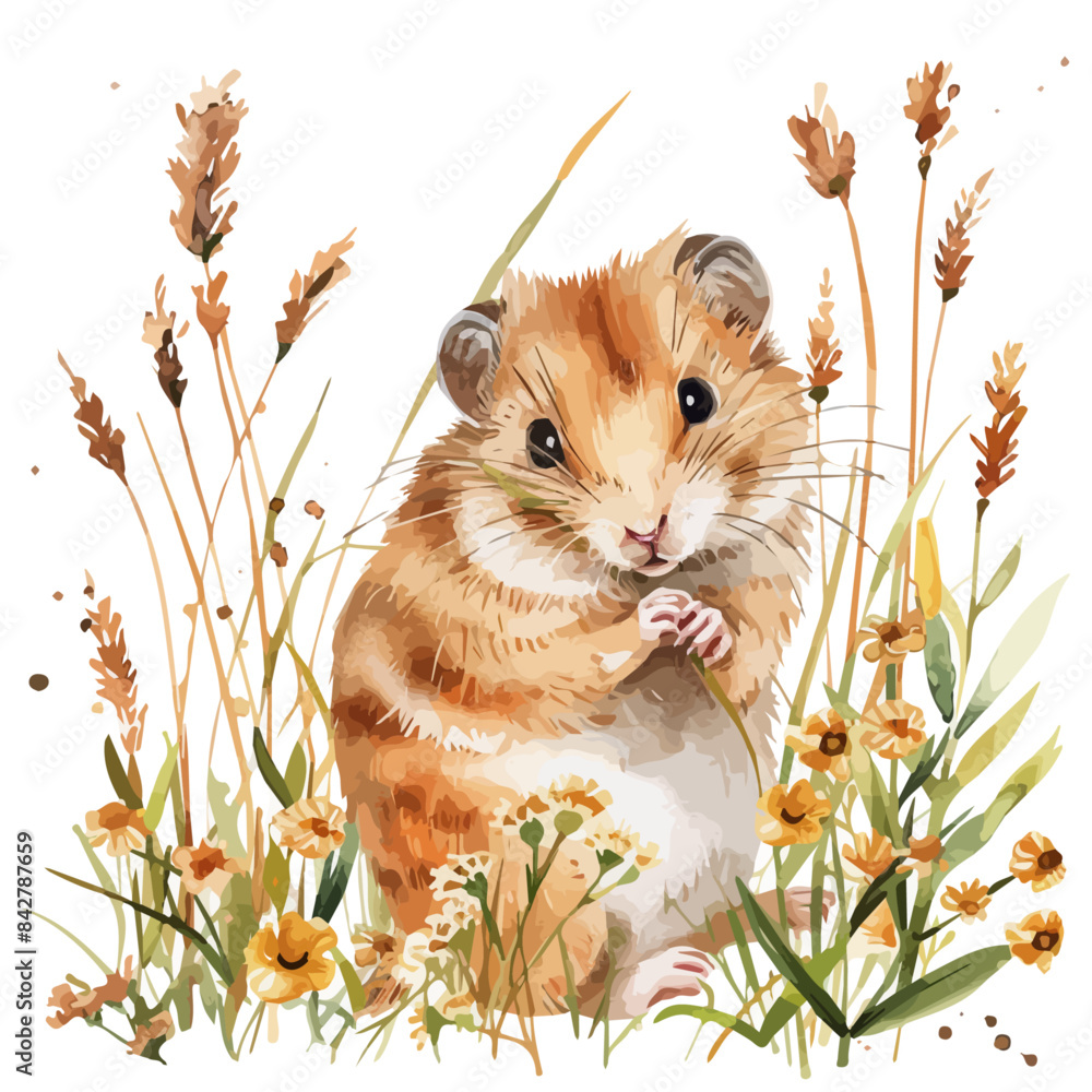 Watercolor drawing vector of a Hamster, isolated on a white background ...