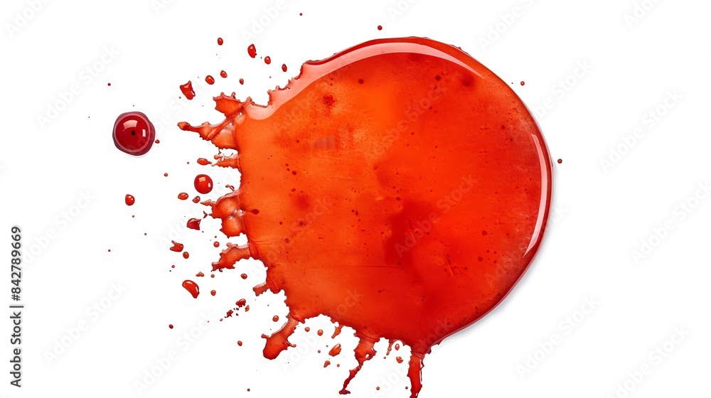 Red paint splatter resembling a blood stain on a white background ...