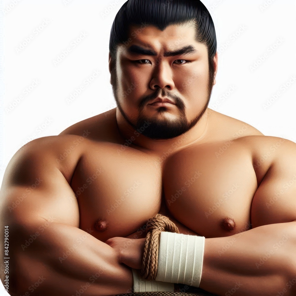 sumo wrestler in traditional mawashi portrait Isolated on white ...