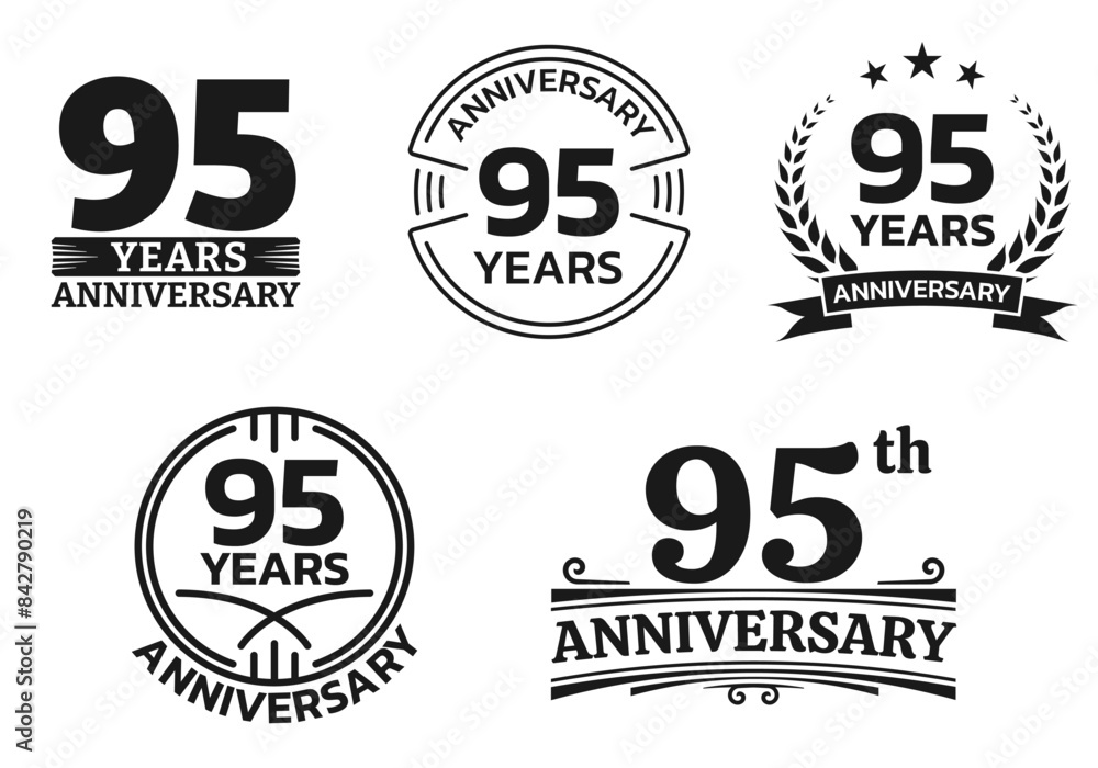 95 years icon or logo set. 95th anniversary celebrating sign or stamp ...