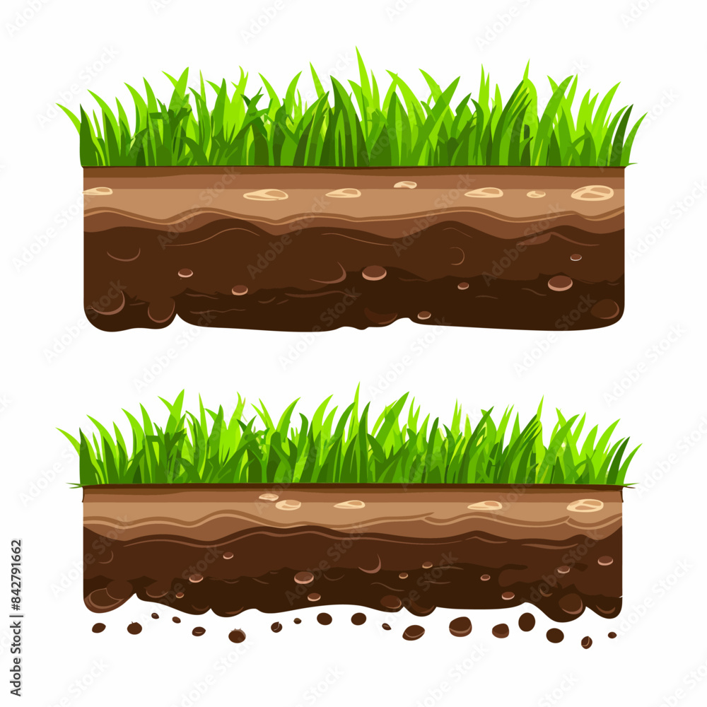 Land pieces with green grass realistic vector illustration. Trimmed ...