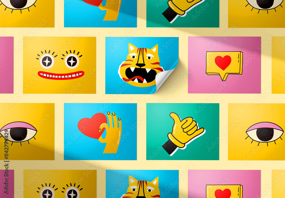 Cute Rectangular Stickers Set Mockup Stock Template | Adobe Stock