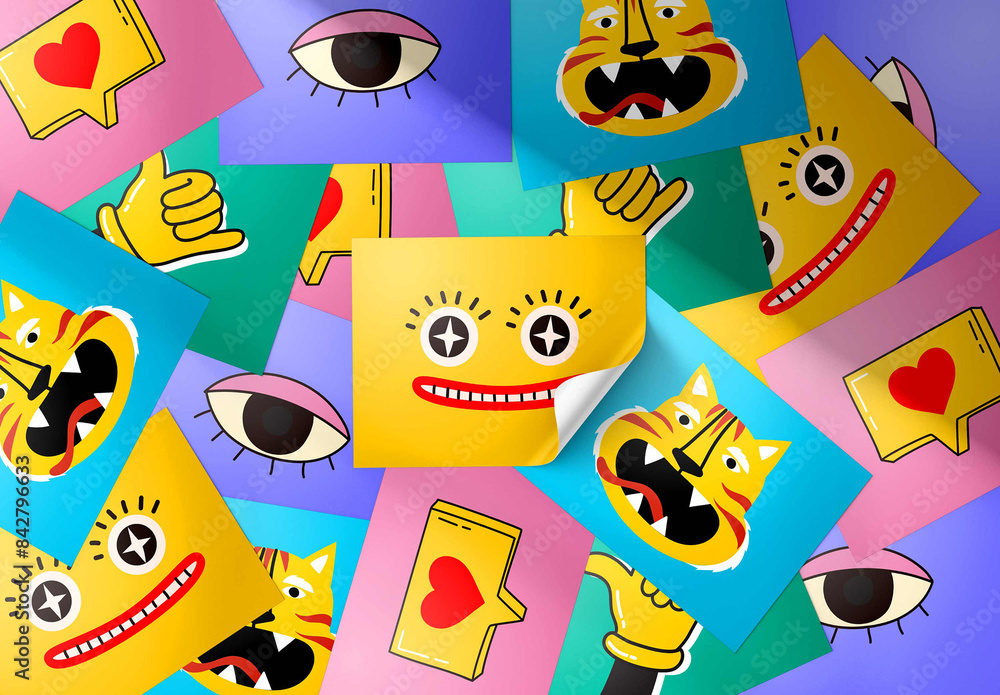 Scattered Rectangular Stickers Set Mockup Stock Template | Adobe Stock