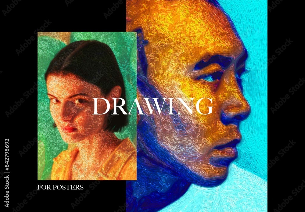 Oil Drawing Poster Photo Effect Mockup Stock Template | Adobe Stock