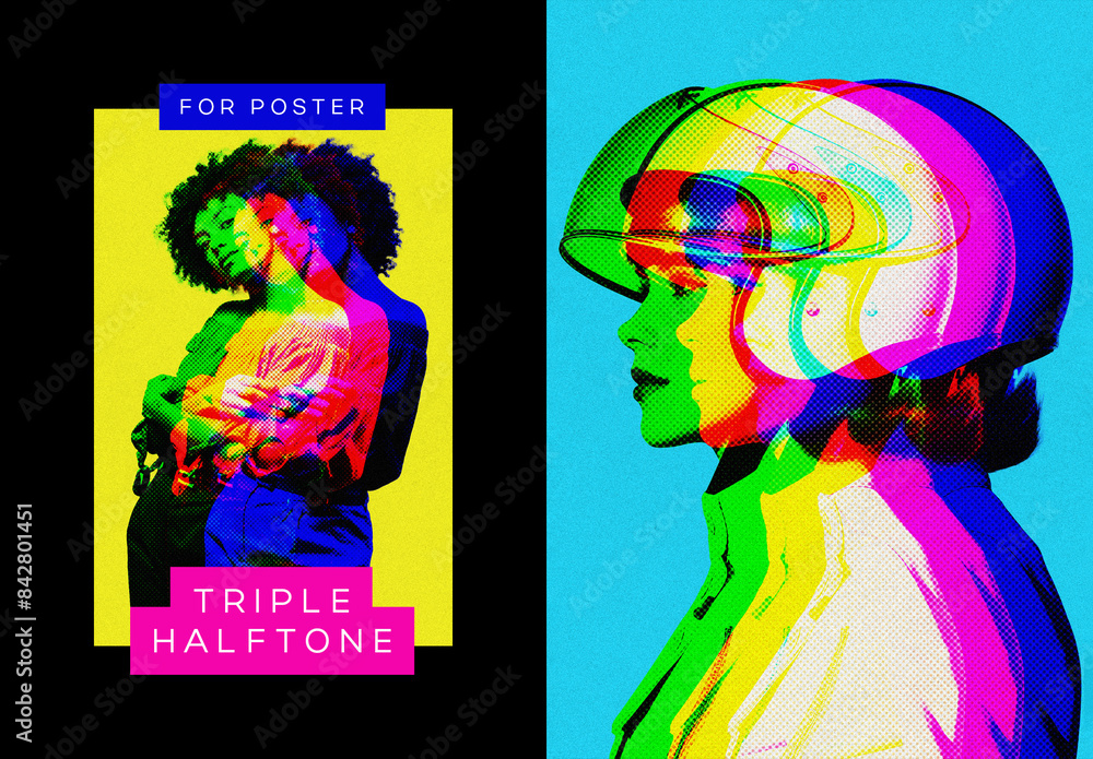 Triple Halftone Poster Photo Effect Mockup Stock Template | Adobe Stock