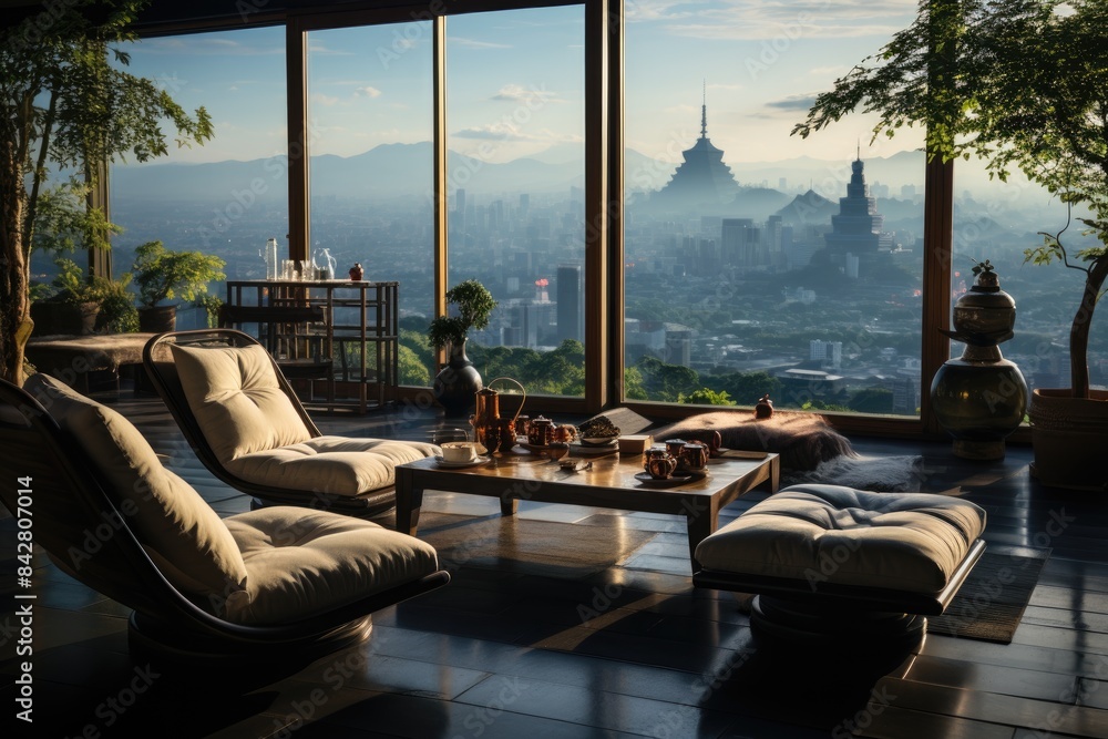 Zen terrace at the top of the urban building., generative IA Stock ...