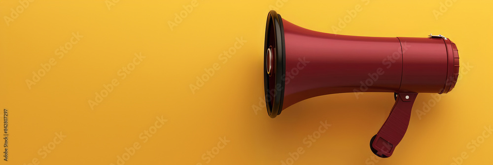 Noise megaphone in maroon against a mustard yellow background With copy ...
