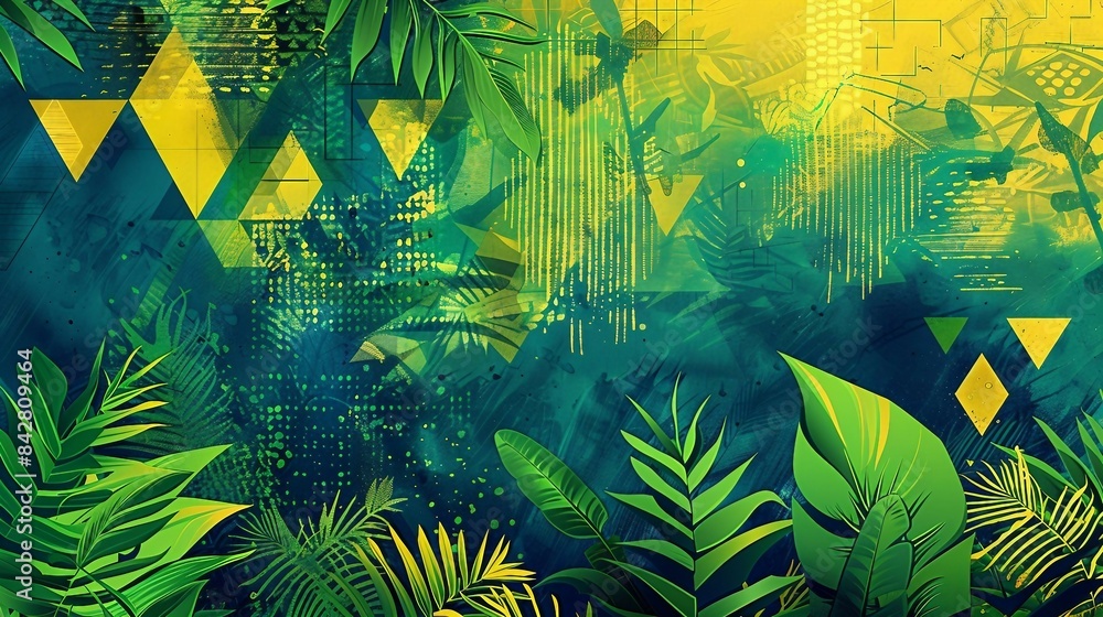 Brazilian-themed background featuring geometric shapes in vibrant green ...