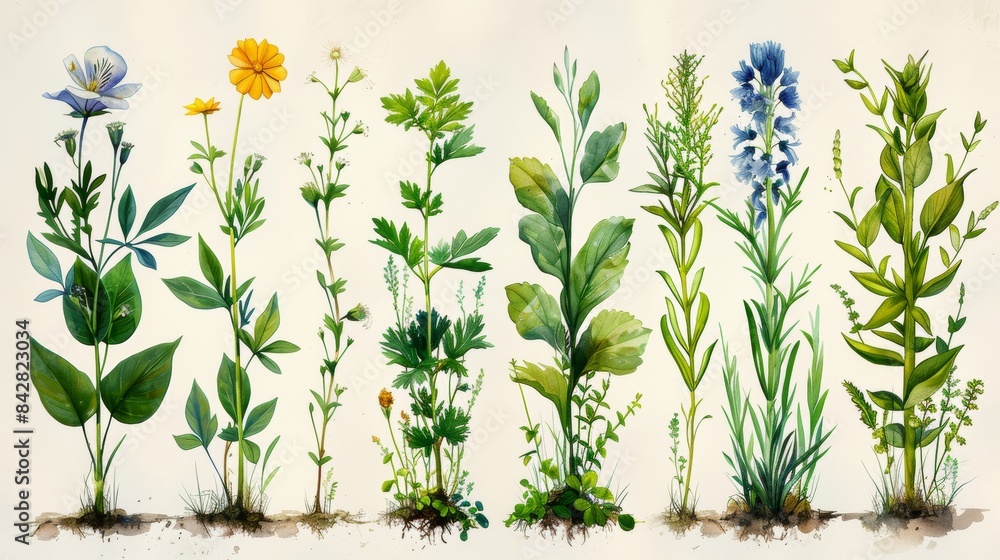 A botanical illustration showcasing the different stages of a plant's ...