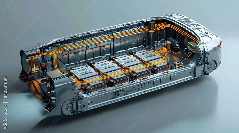 Detailed Cutaway of an Electric Vehicle Battery Showcasing its Internal ...