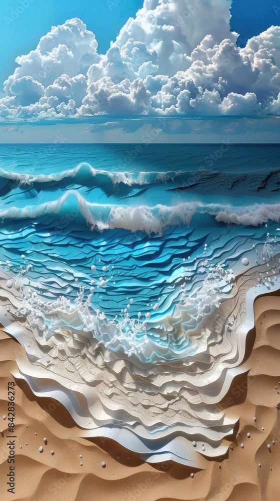 3D Layered Paper Beach View: Dark Blue Stereogram in 4K with High ...