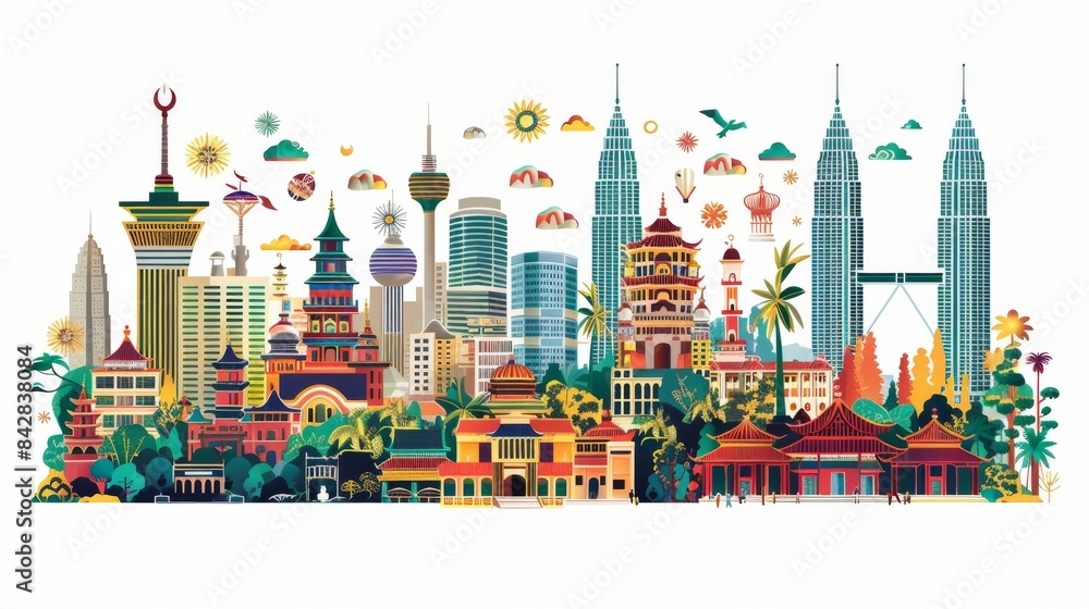 A map of Kuala Lumpur, Kuala Lumpur color icons and hand drawn ...