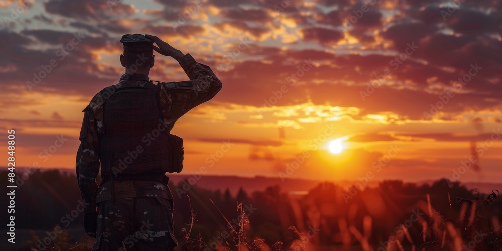 Silhouette of Soldier Saluting the Setting Sun: Symbol of Hope and ...