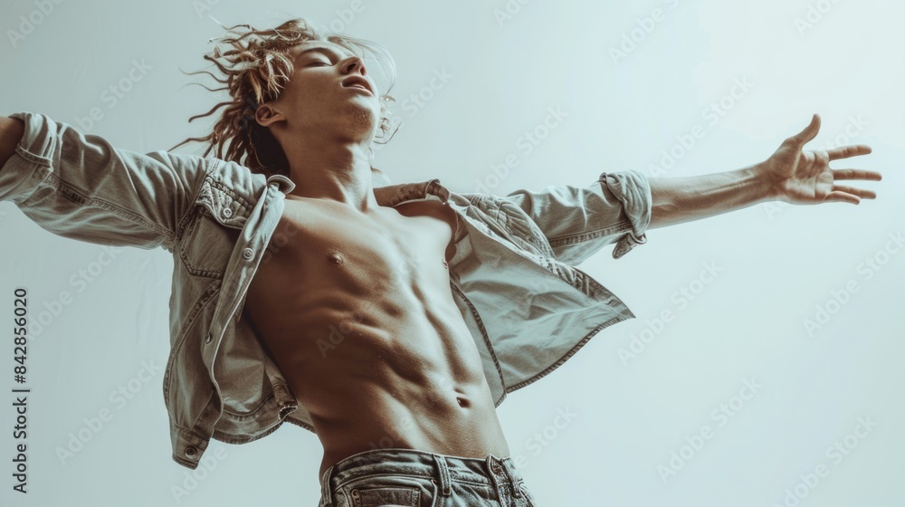 Dynamic silhouette of dancer against bright white background. Fluid ...