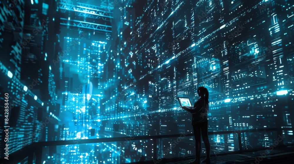 An Experienced Female Data Center It Specialist Utilizing A Tablet
