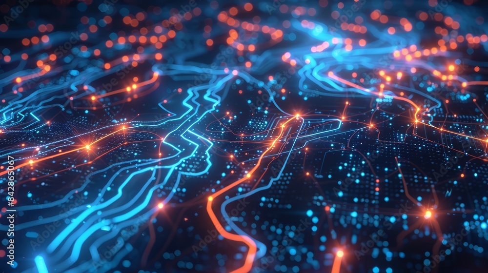 Networking and server technology in cyberspace. Futuristic global ...