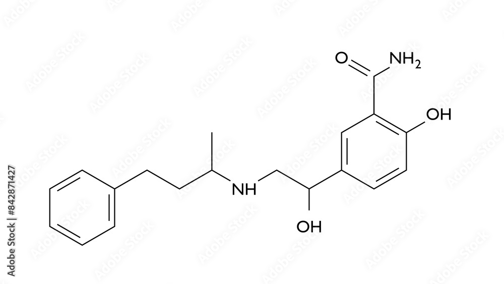 labetalol molecule, structural chemical formula, ball-and-stick model ...