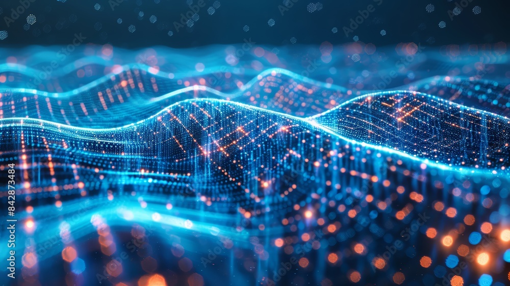 Dynamic blue data streams and network connections. Futuristic ...