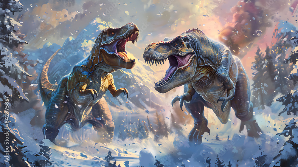 Battle of dinosaurs, wallpaper, The fantasy of protection and ...