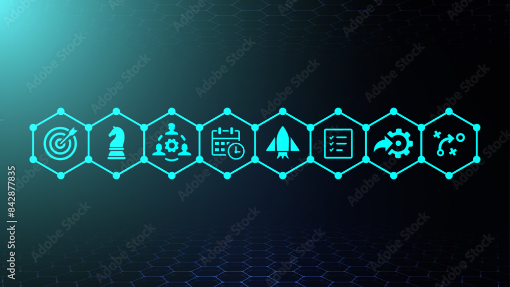 Action plan banner concept web icons, with icons of, objective ...