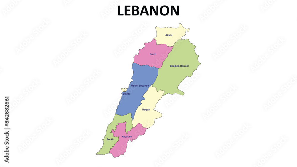 Lebanon Map. State and union territories of Lebanon. Detailed colourful ...