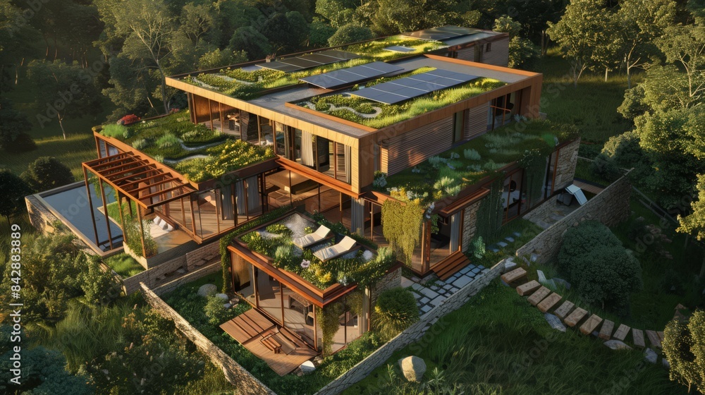 An eco-friendly house design incorporating sustainable materials, solar ...