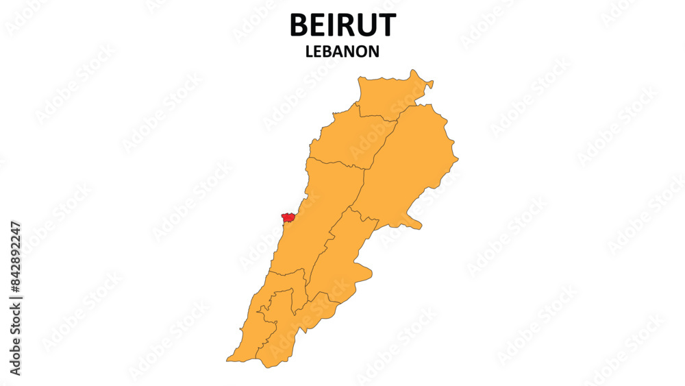 Beirut Map in Lebanon. Vector Map of Lebanon. Regions map of Lebanon ...