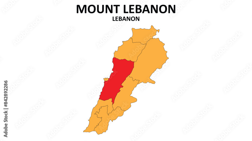 Mount Lebanon Map in Lebanon. Vector Map of Lebanon. Regions map of ...